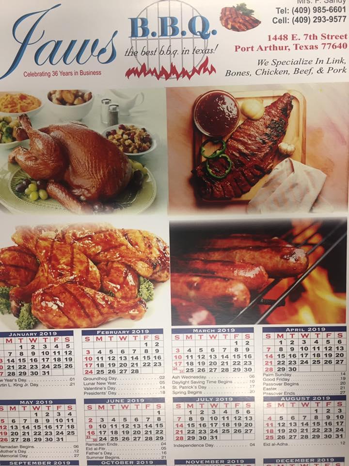 Menu at Jaws Bar-B-Que, Port Arthur