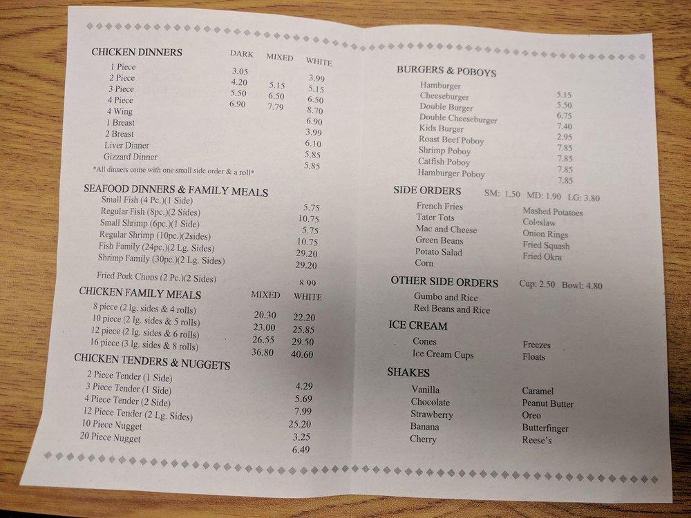 Menu at Linda's Chicken & Fish restaurant, Baton Rouge