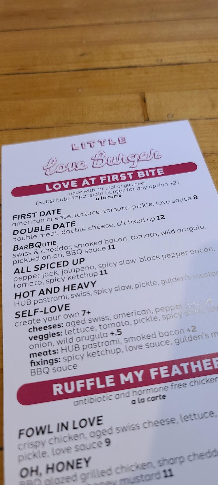 Menu at Little Love Burger restaurant, Tucson