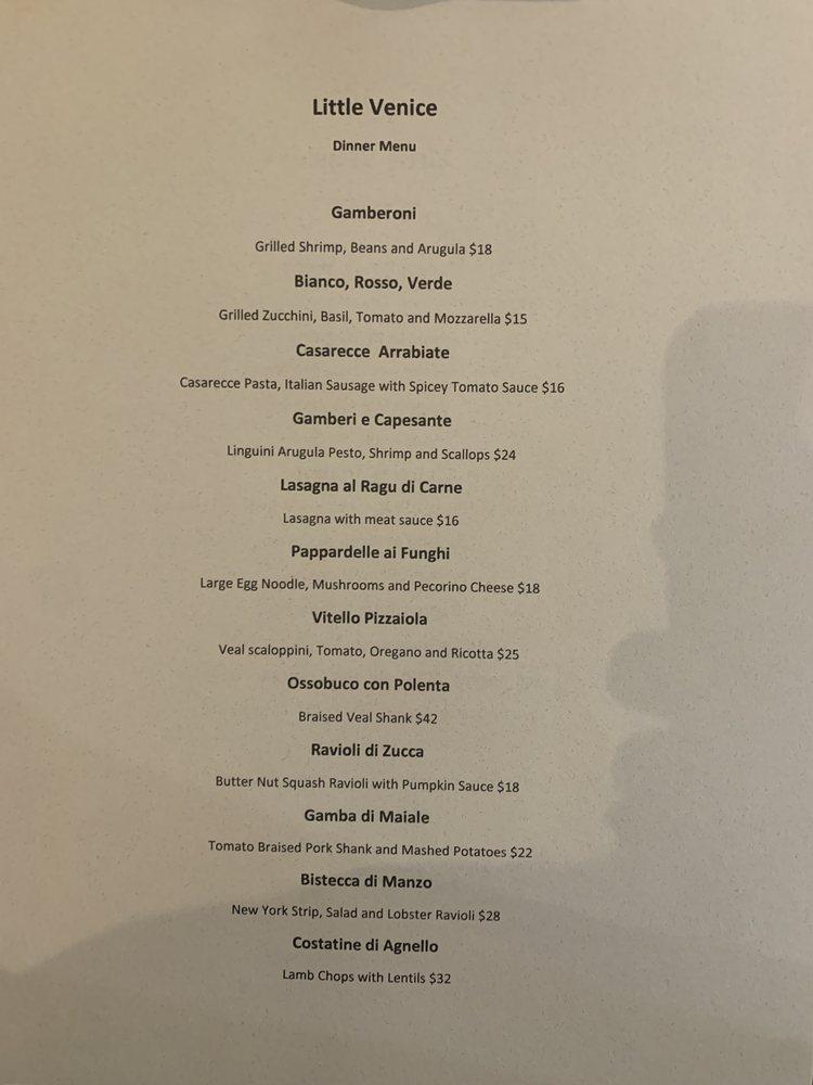 Menu at Little Venice restaurant, Sand Springs
