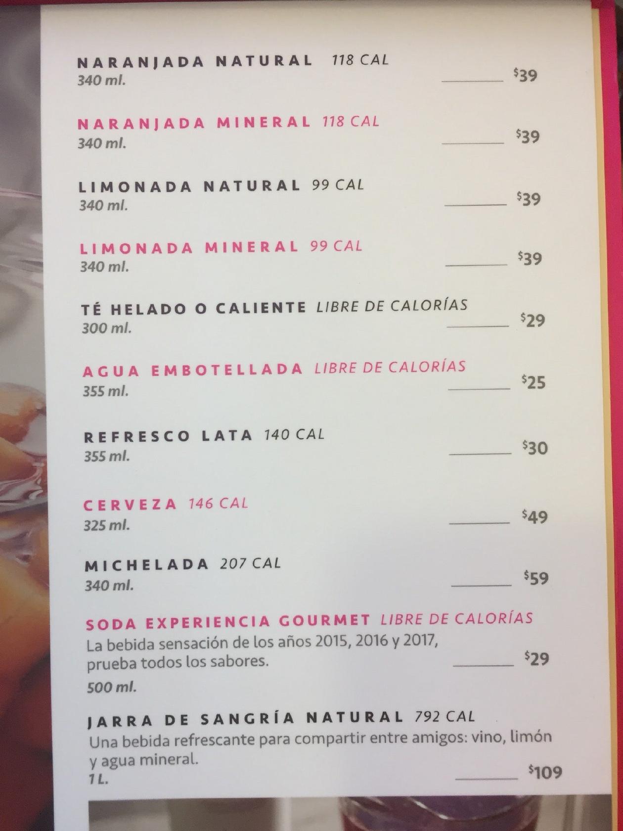 Carta de Restaurante Liverpool, San Miguel de Allende