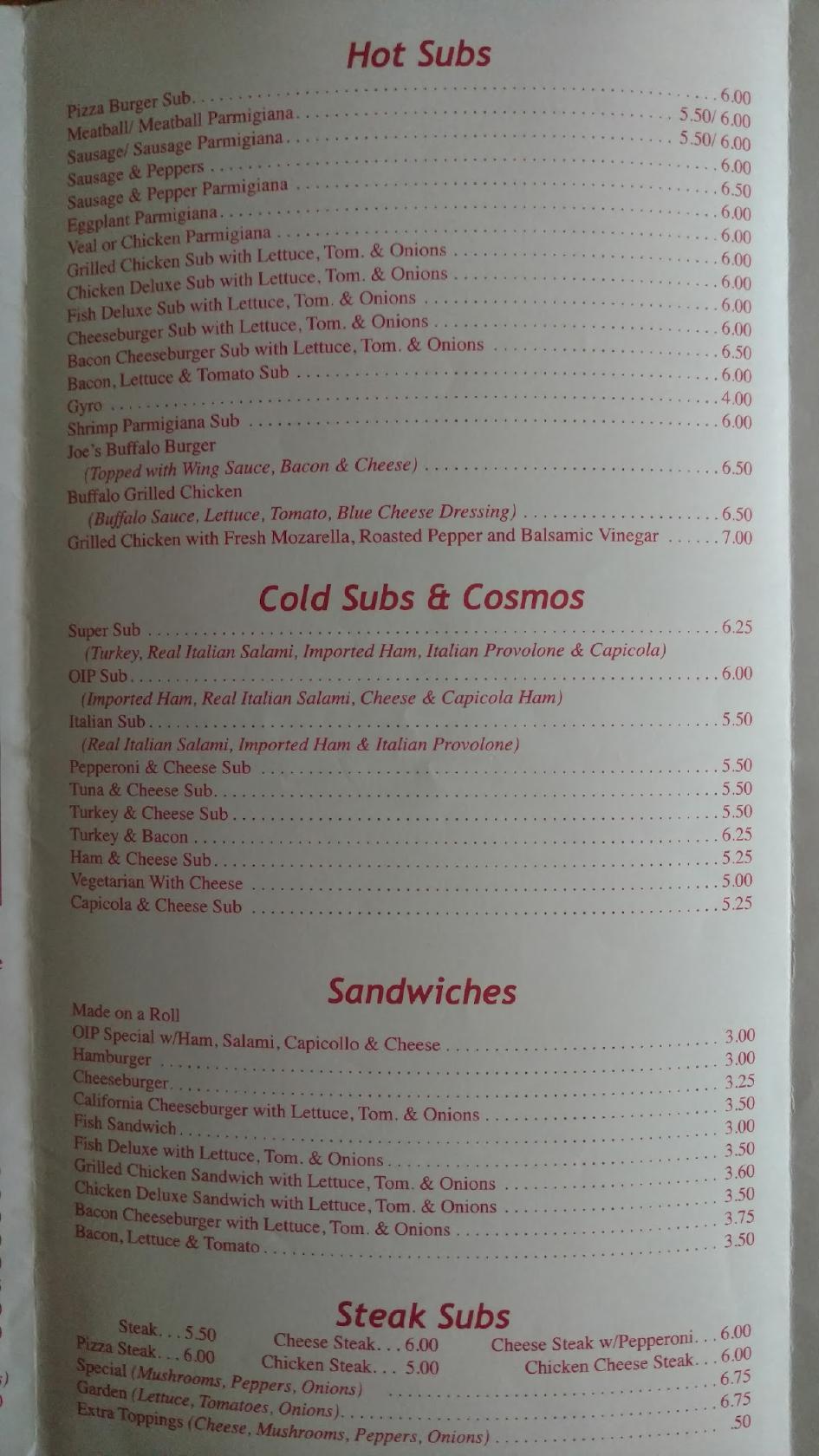 Menu at Original Italian Pizza pizzeria, Berwick, W Front St