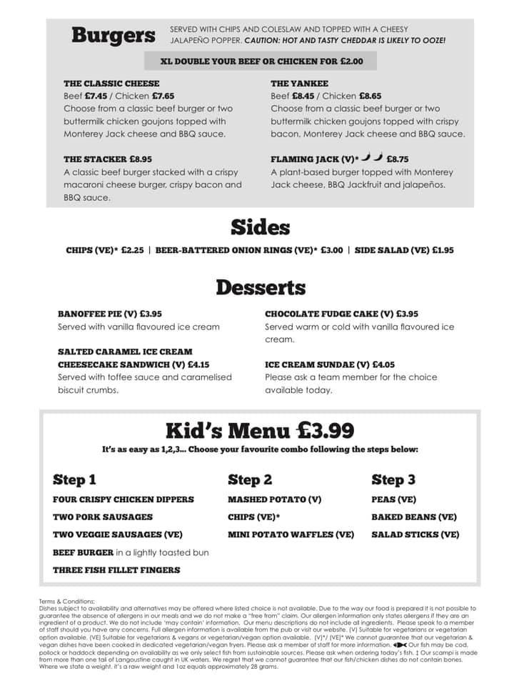 Menu at Pheasant pub & bar, Ashford