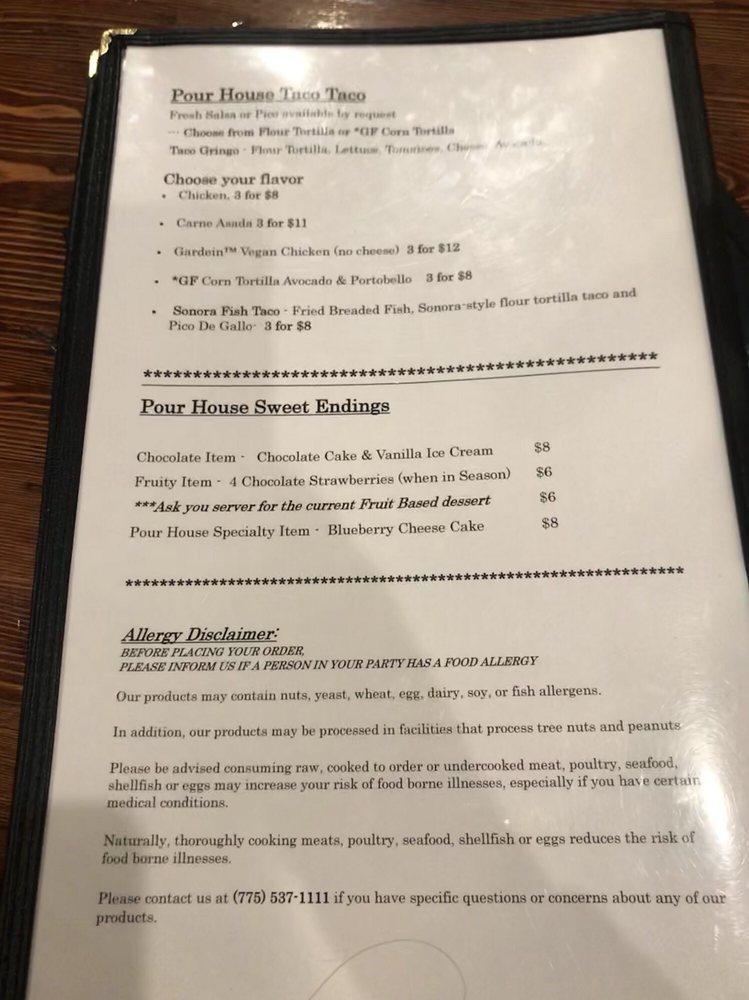 Menu at Pour House pizzeria, Pahrump