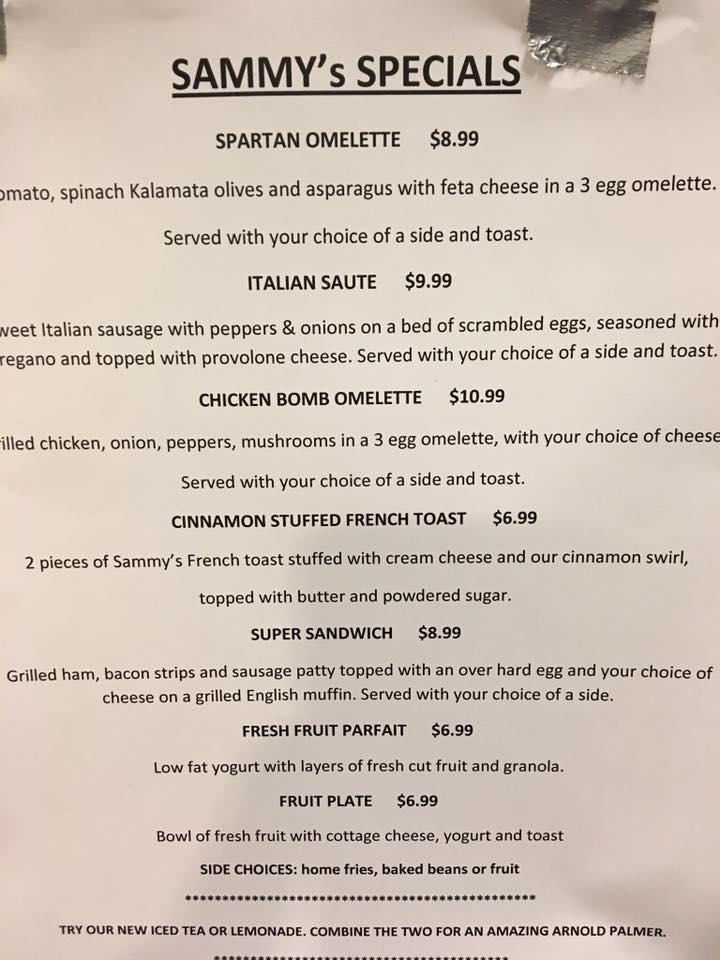 Menu at Sammy J's Breakfast Cafe, Salem