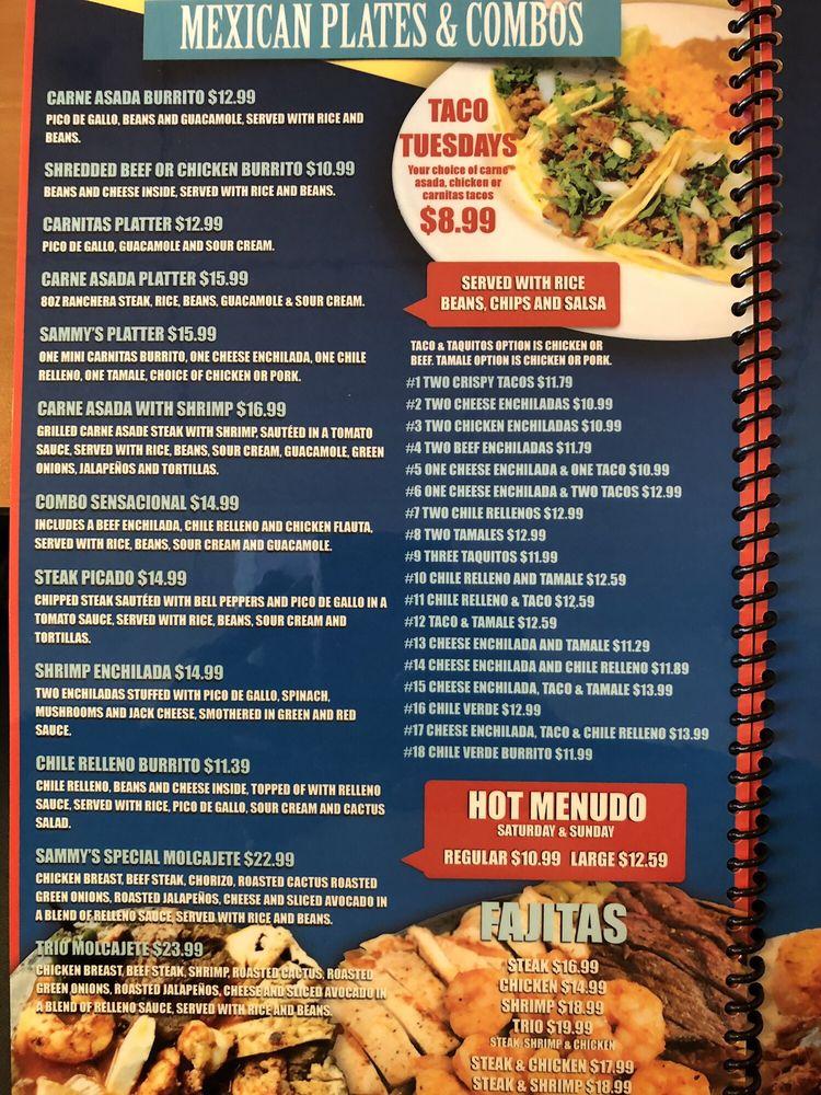 Menu at Sammys Café cafe, Rialto