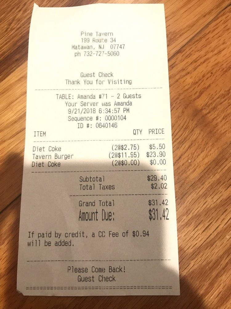 Menu at The Pine Tavern steakhouse, Old Bridge Township, 151 NJ-34