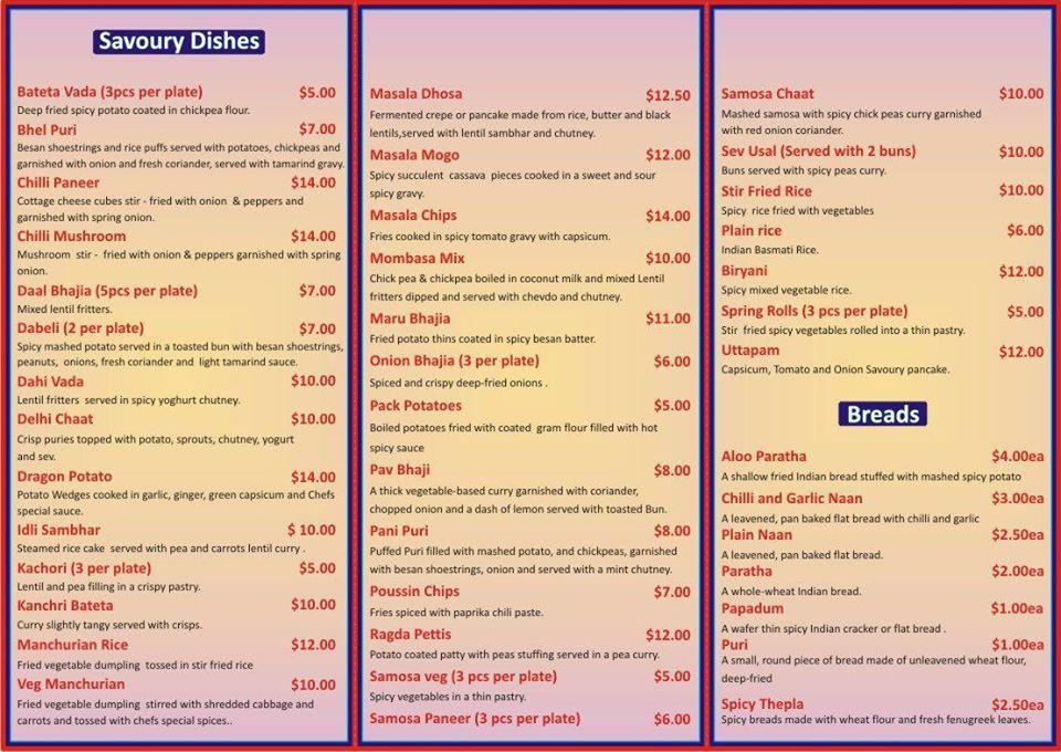 Menu at Authentic India restaurant, Darch