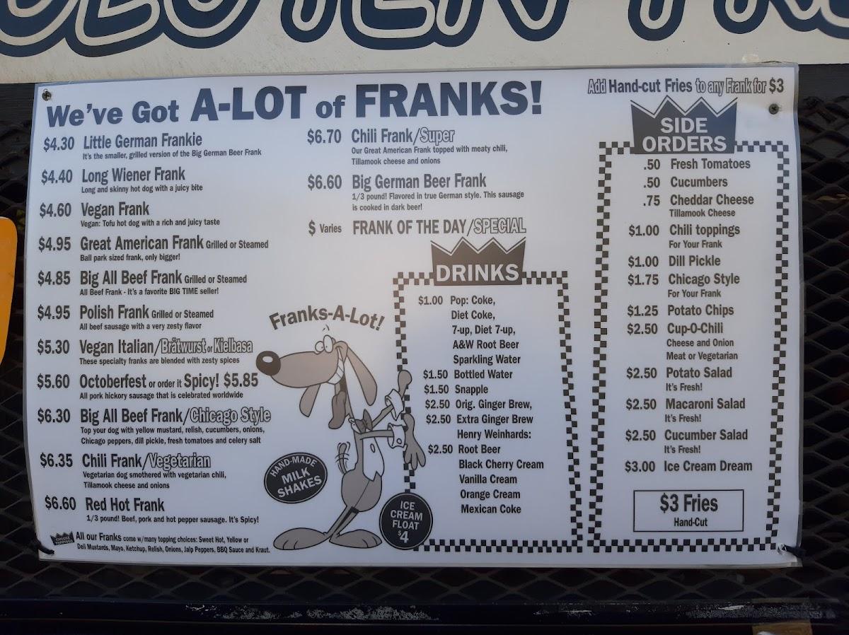 Menu at Franks A Lot restaurant, Portland