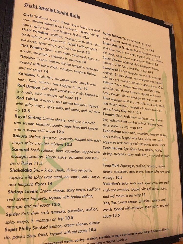 Menu at Oishi Japanese Sushi Bar and Grill, Spanish Fort