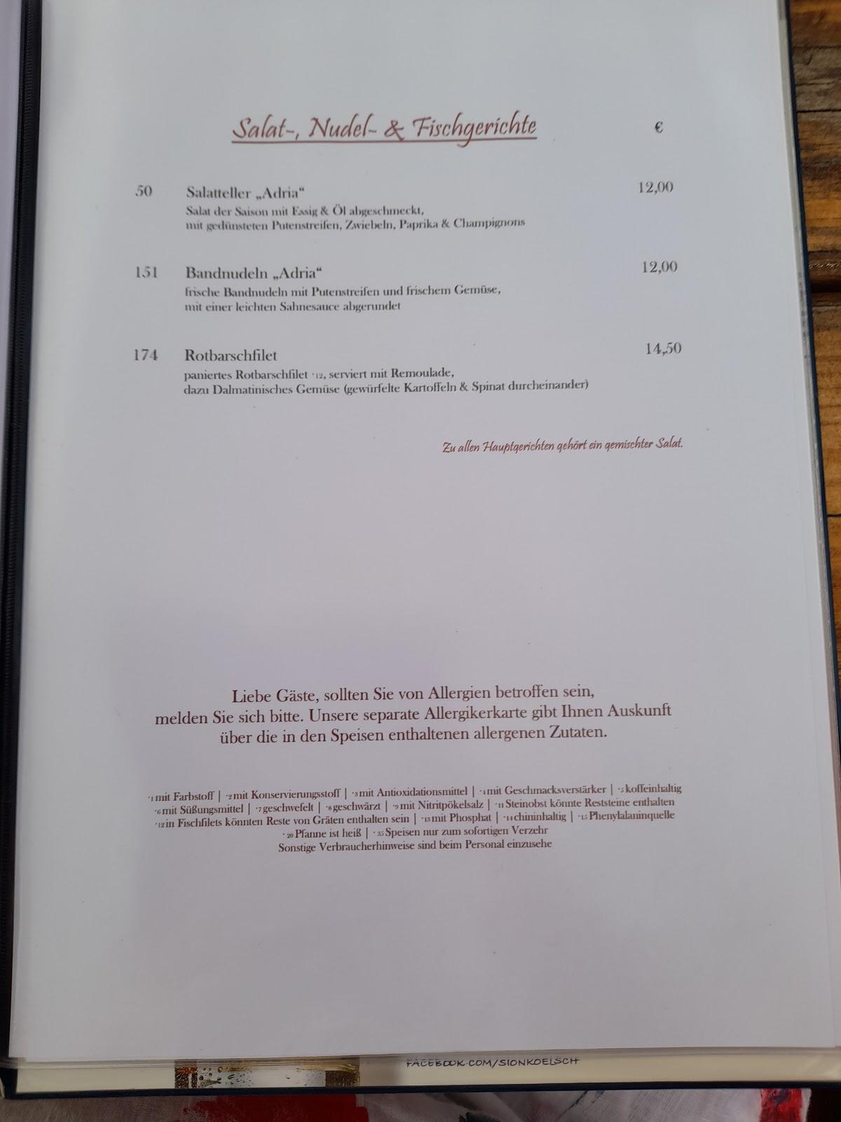 Menu at Restaurant Adria, Nörvenich