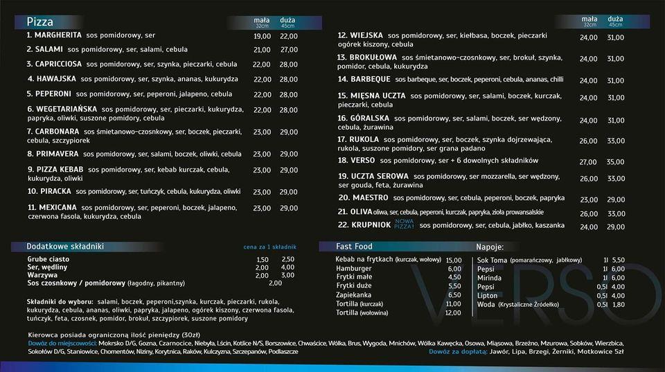 Menu at BAR & PIZZERIA VERSO, Poland