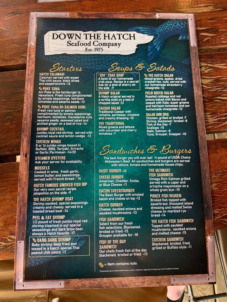 Menu at Down the Hatch Seafood Company pub & bar, Ponce Inlet, Front St