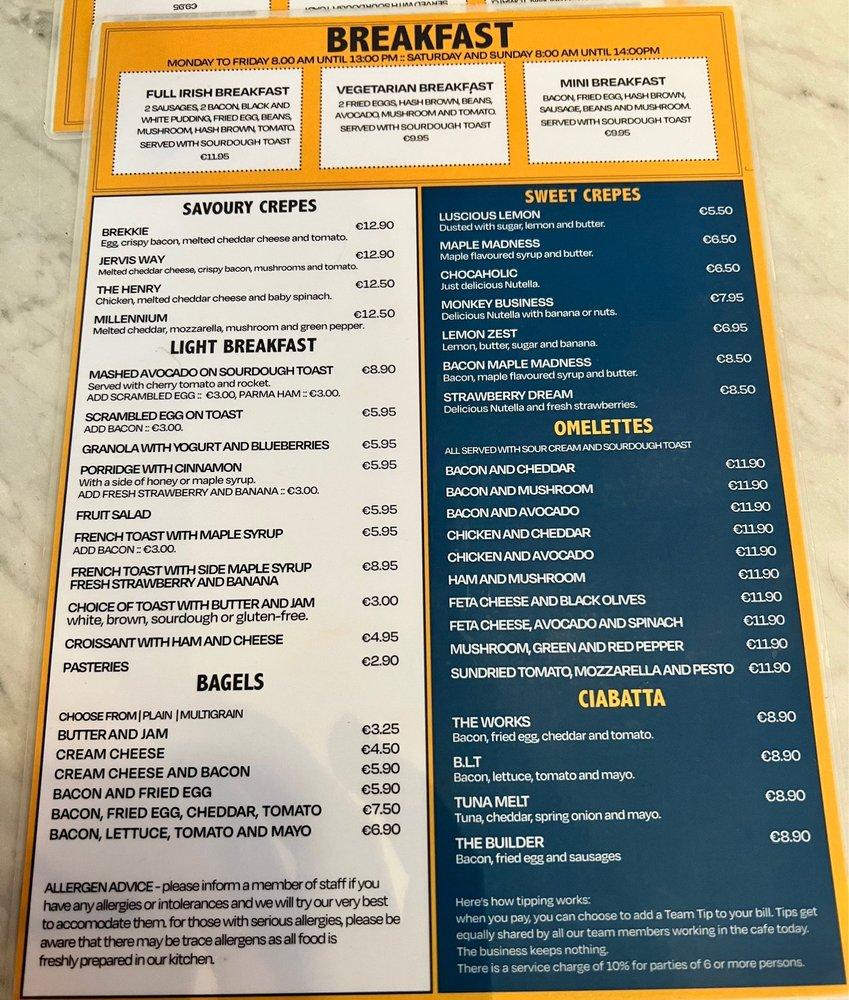 Menu at Lemon Jelly Cafe, Dublin