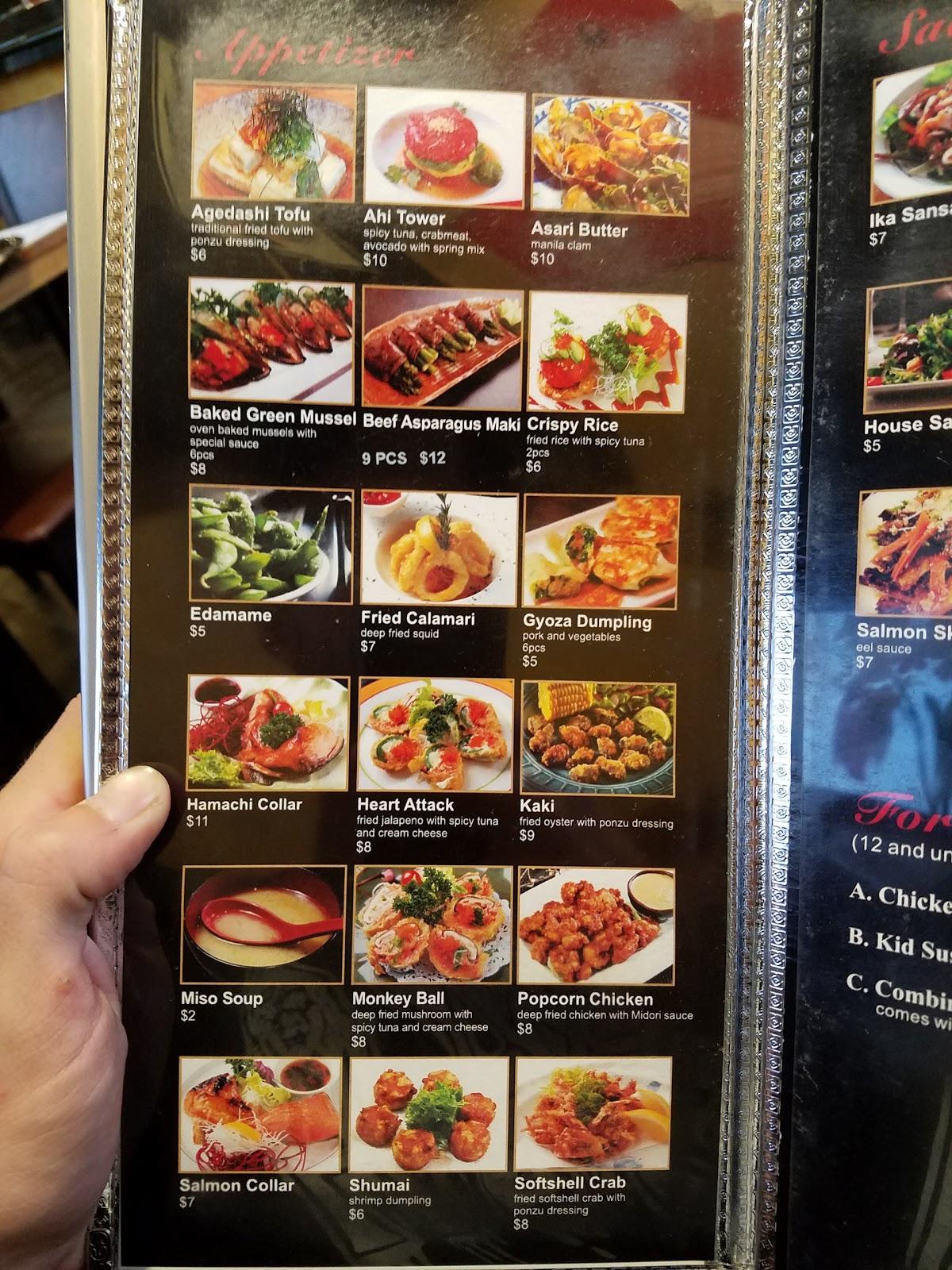 Menu at Midori Sushi restaurant, Tehachapi