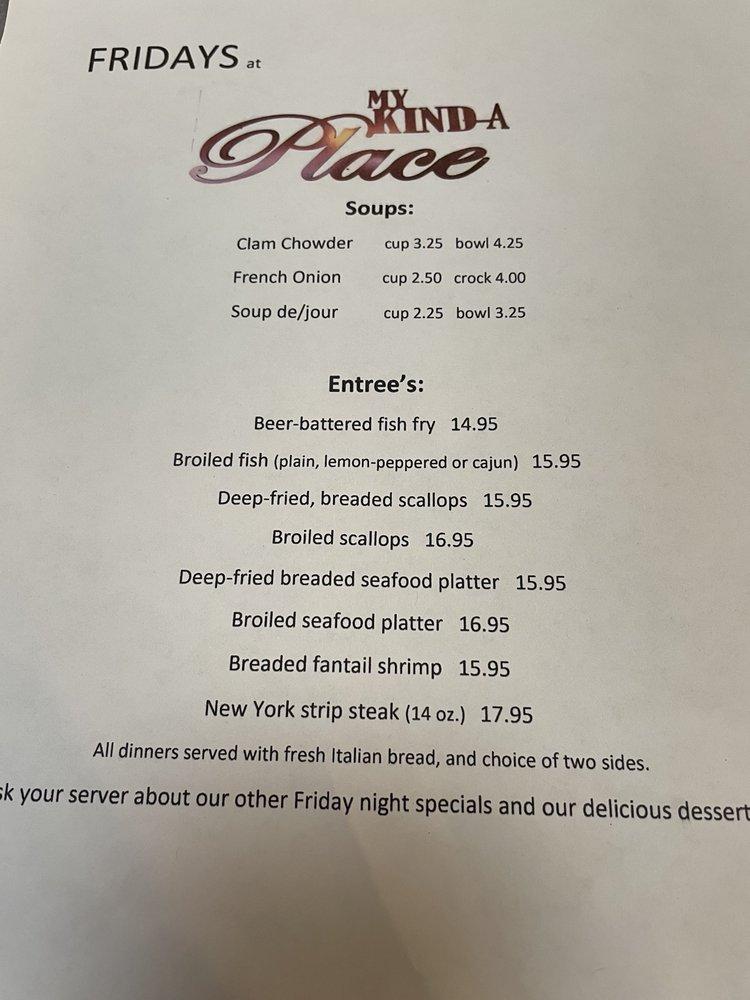 Menu at My Kinda Place restaurant, Churchville