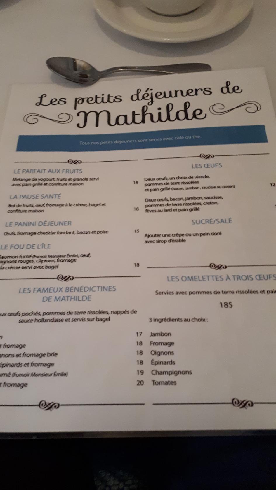 Menu au Restaurant La Maison Mathilde, Percé