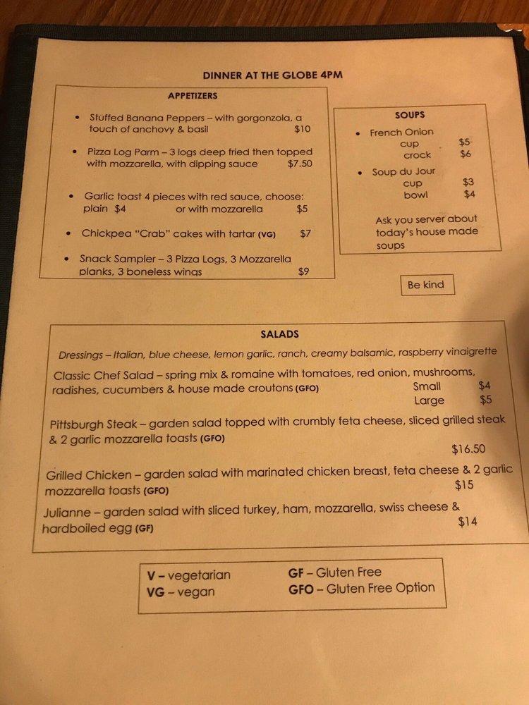 Menu at The Globe Restaurant, East Aurora