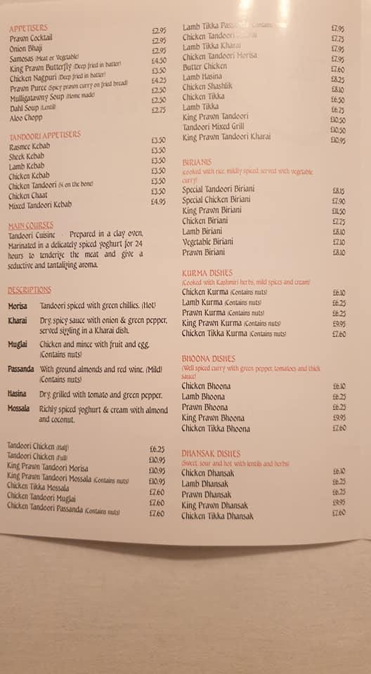 Menu at Akbar Tandoori, Eaton Socon