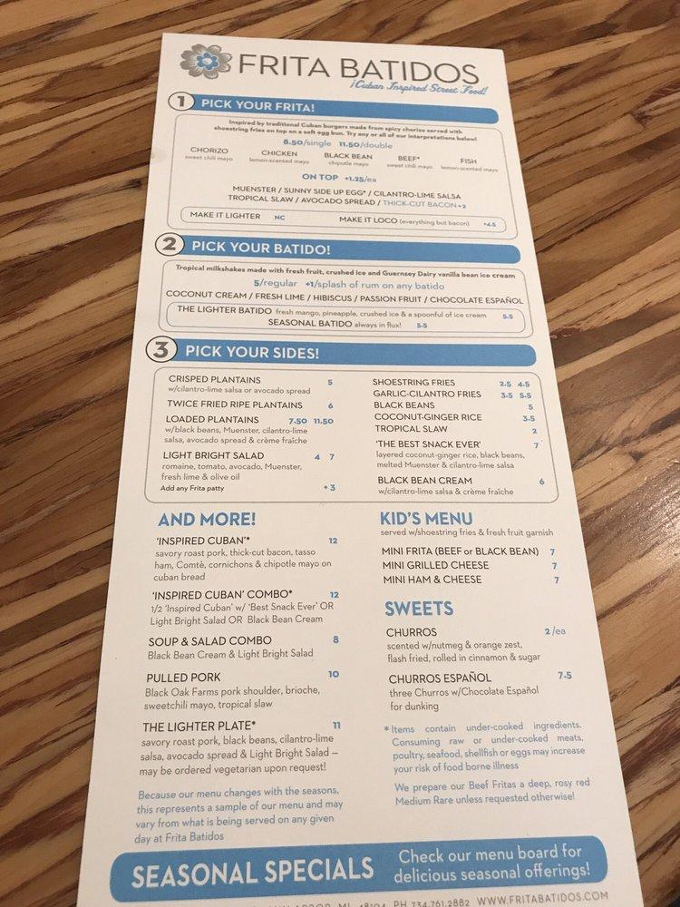 Menu at Frita Batidos Ann Arbor restaurant, Ann Arbor