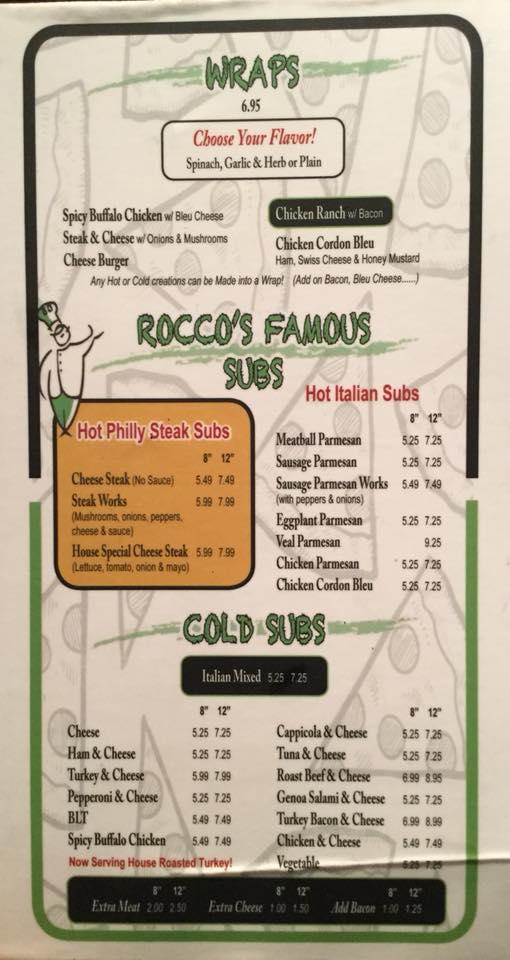 Menu at Rocco's Pizzeria, Corinth