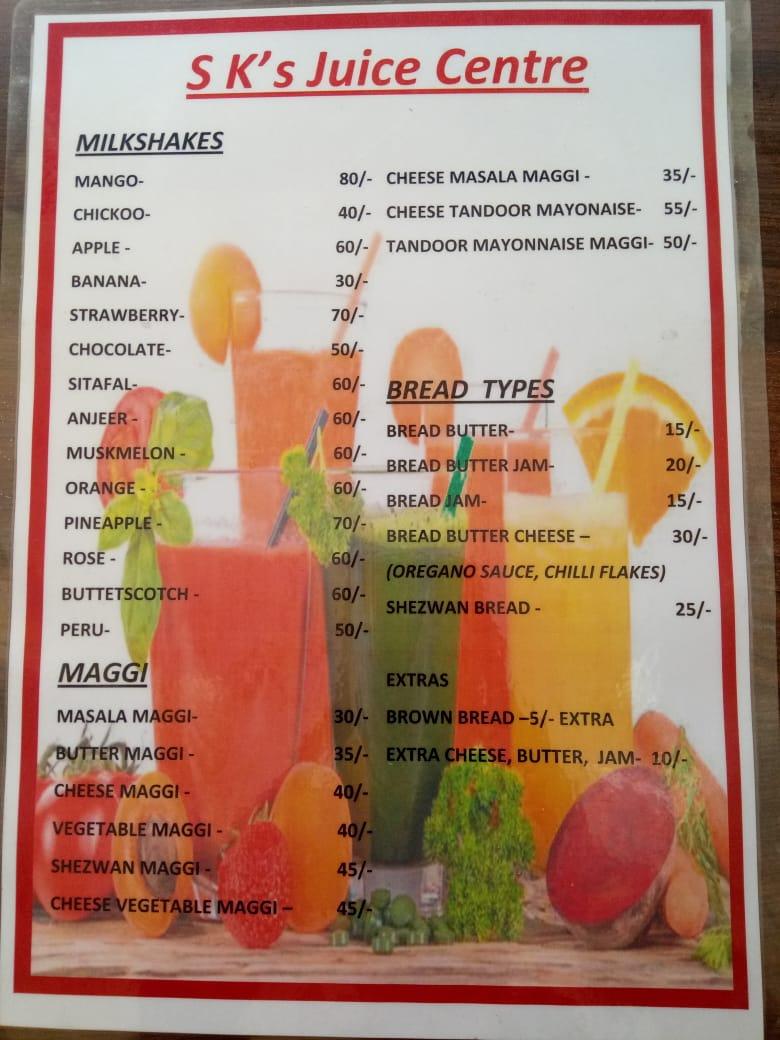 Menu at S. K's Juice Center, Thane