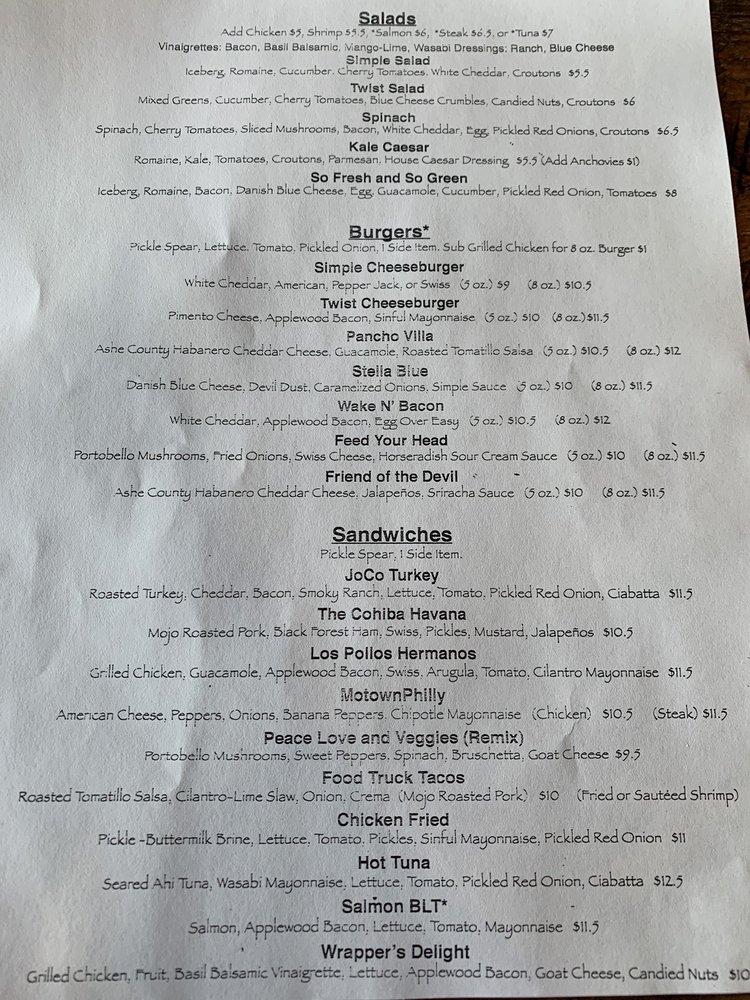 Menu at Simple Twist pub & bar, Garner, 21 Technology Dr