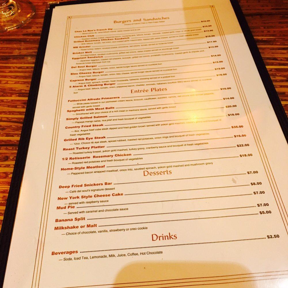 Menu at Café Del Soul restaurant, Stateline