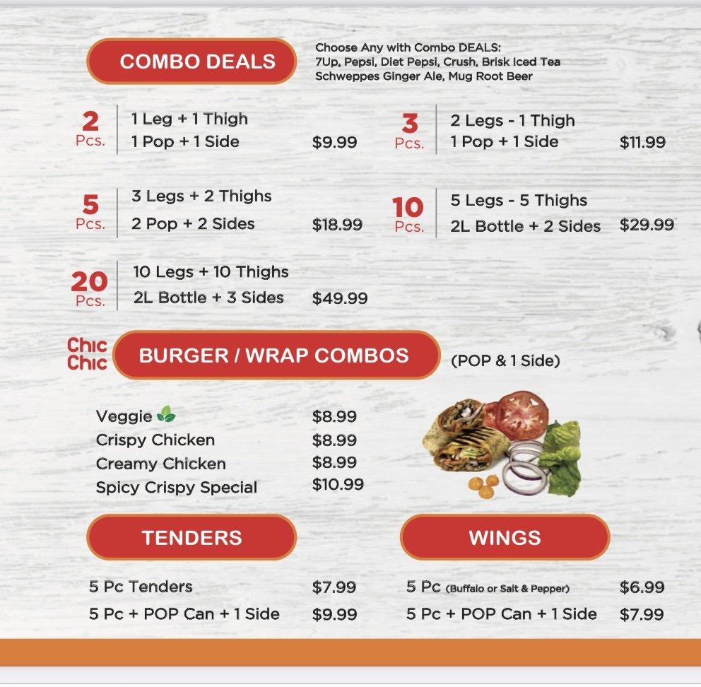Menu at Chic Chic Chicken restaurant, Surrey