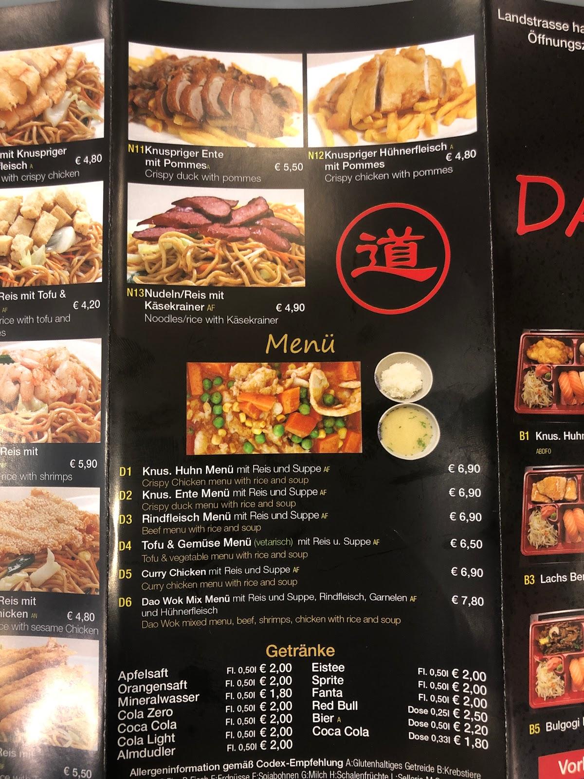Menu at Dao Noodles, Vienna, Landstraßer Hauptstraße 26