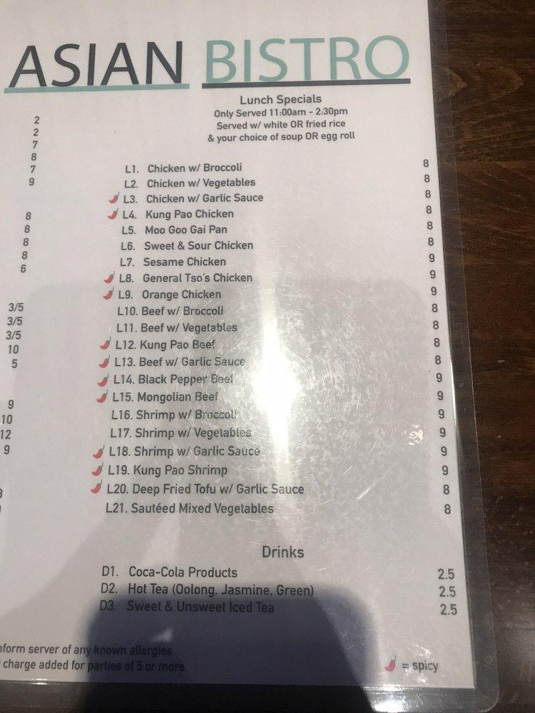Menu at J2C Asian Bistro restaurant, Lexington