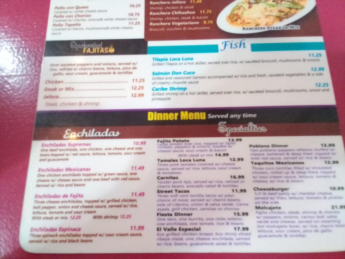 Carta del restaurante Loca Luna Mexican Grill, Wake Village