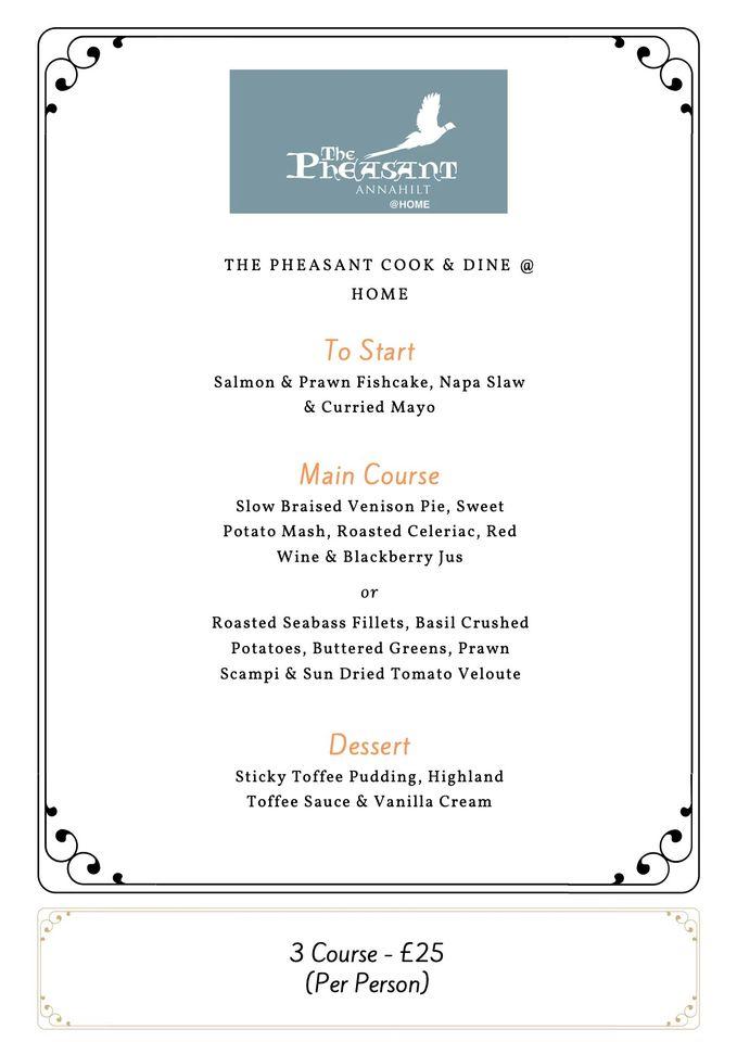 Menu at The Pheasant Restaurant, Annahilt, 410 Upper Ballynahinch Road