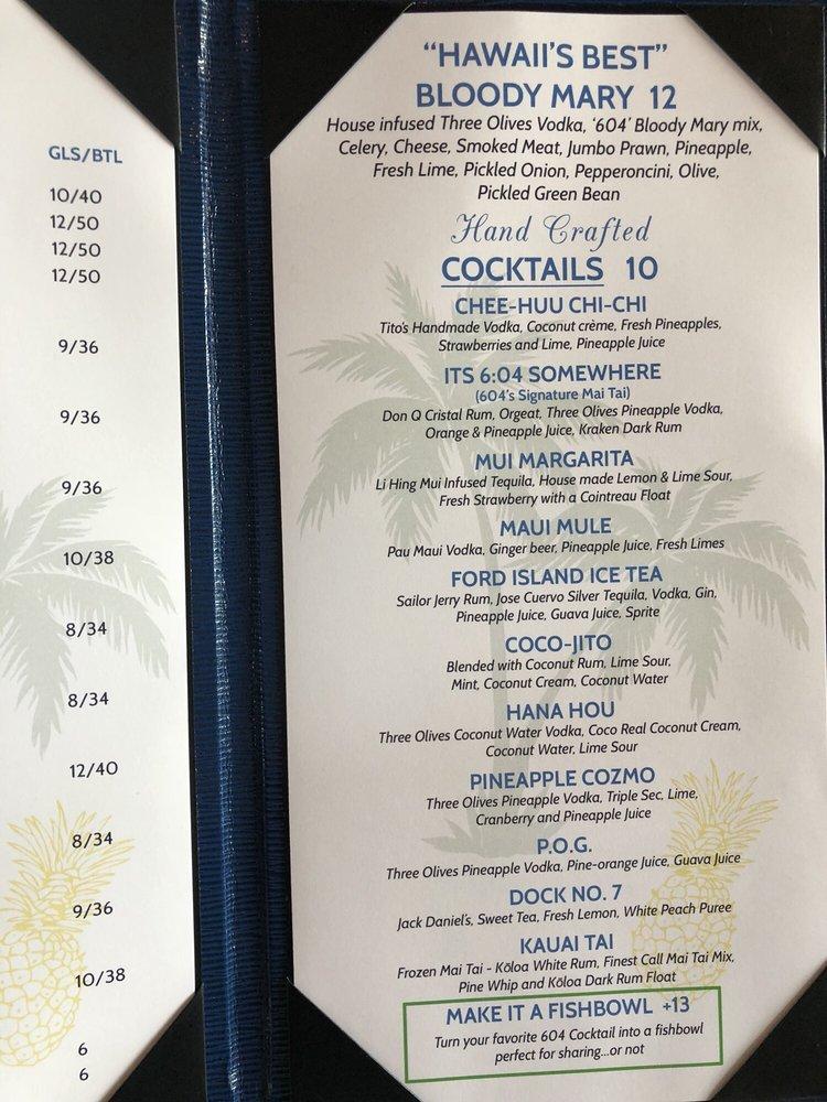 Menu at Restaurant 604, Honolulu