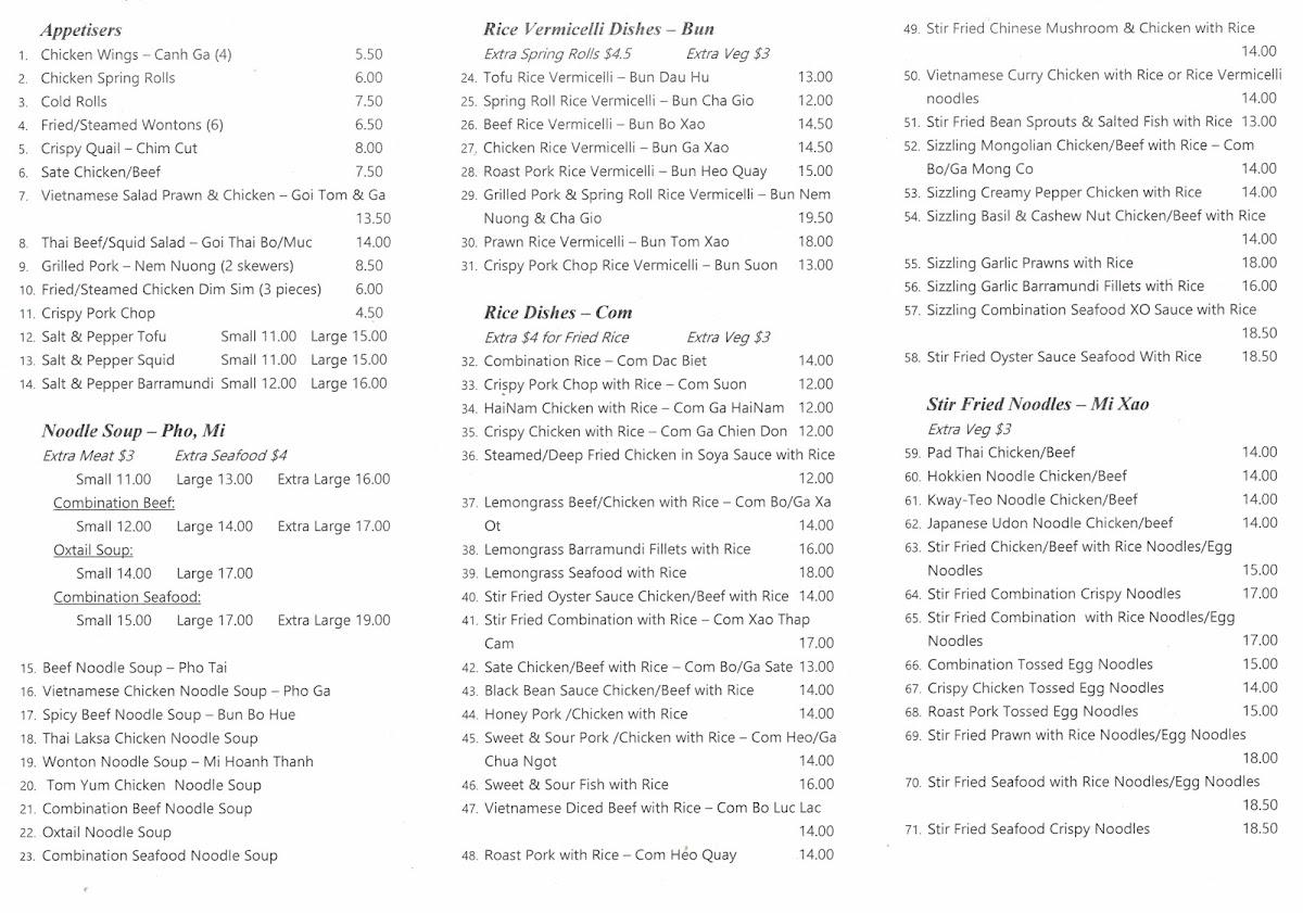 Menu at Saigon Gate Cuisine fast food, Kilburn
