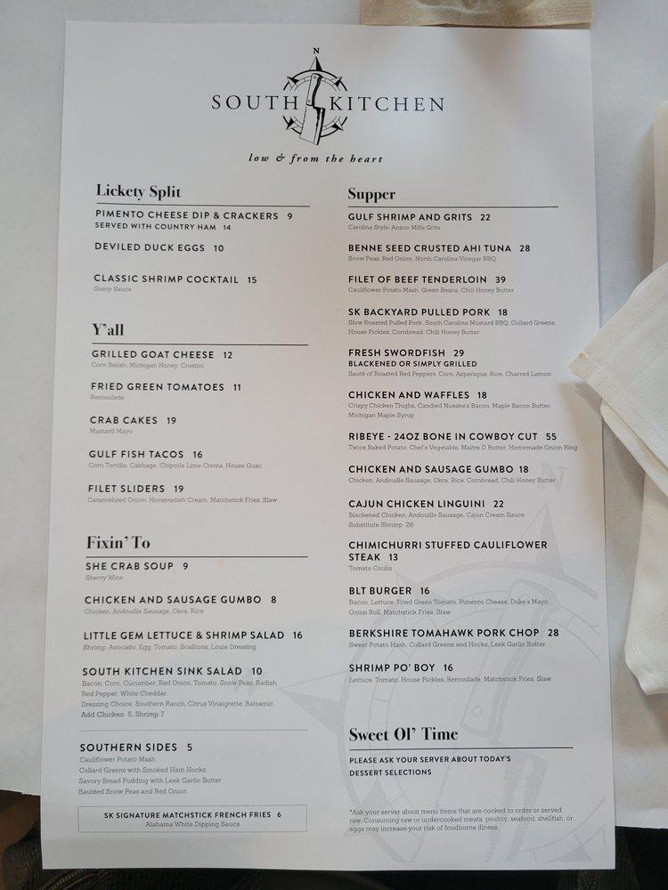 Menu at South Kitchen pub & bar, South Gull Lake
