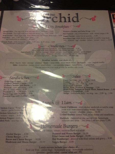 Menu at The Orchid Restaurant, The Blue Mountains, 81 King St E Hwy 26