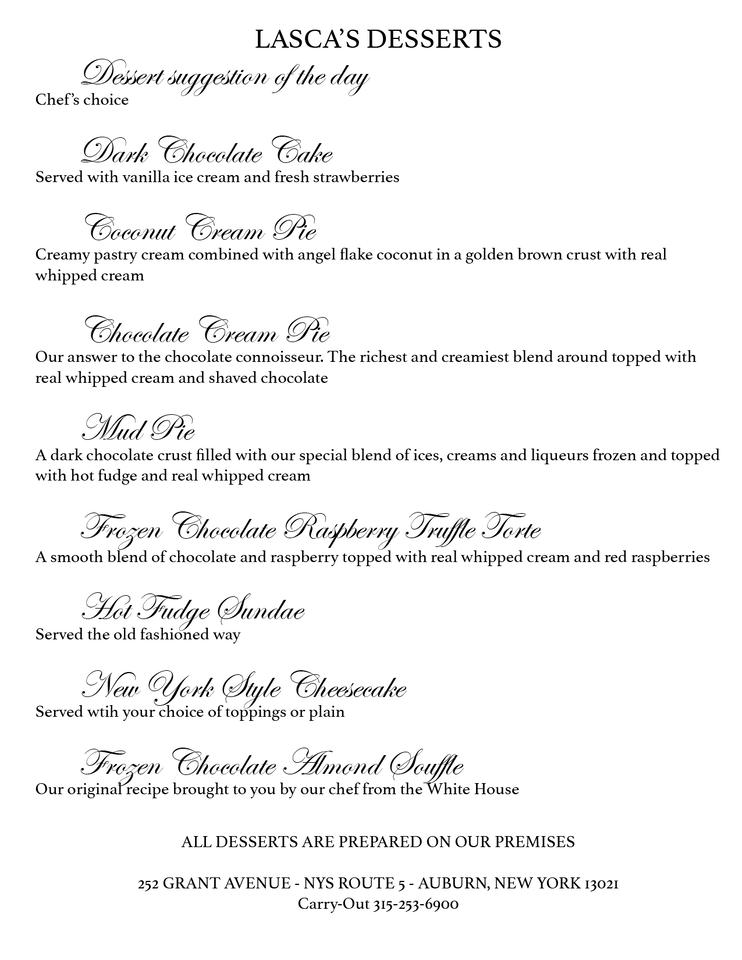 Menu at Lasca's Restaurant & Carry Out, Auburn