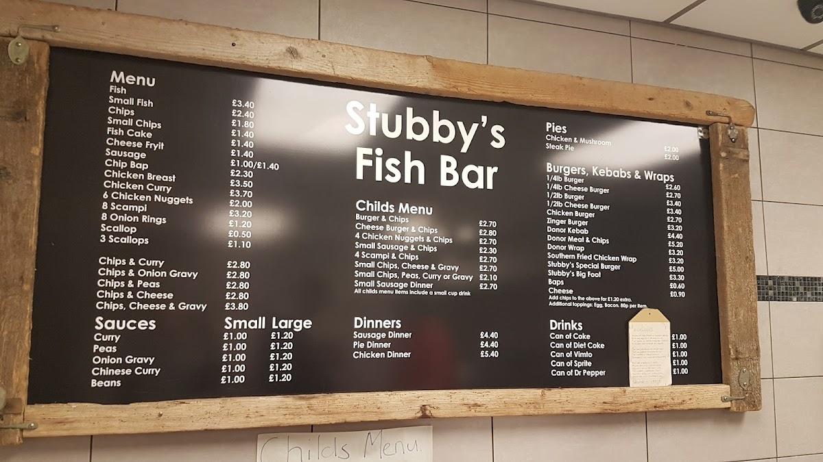 Menu at Stubby's Fish Bar, Wrexham
