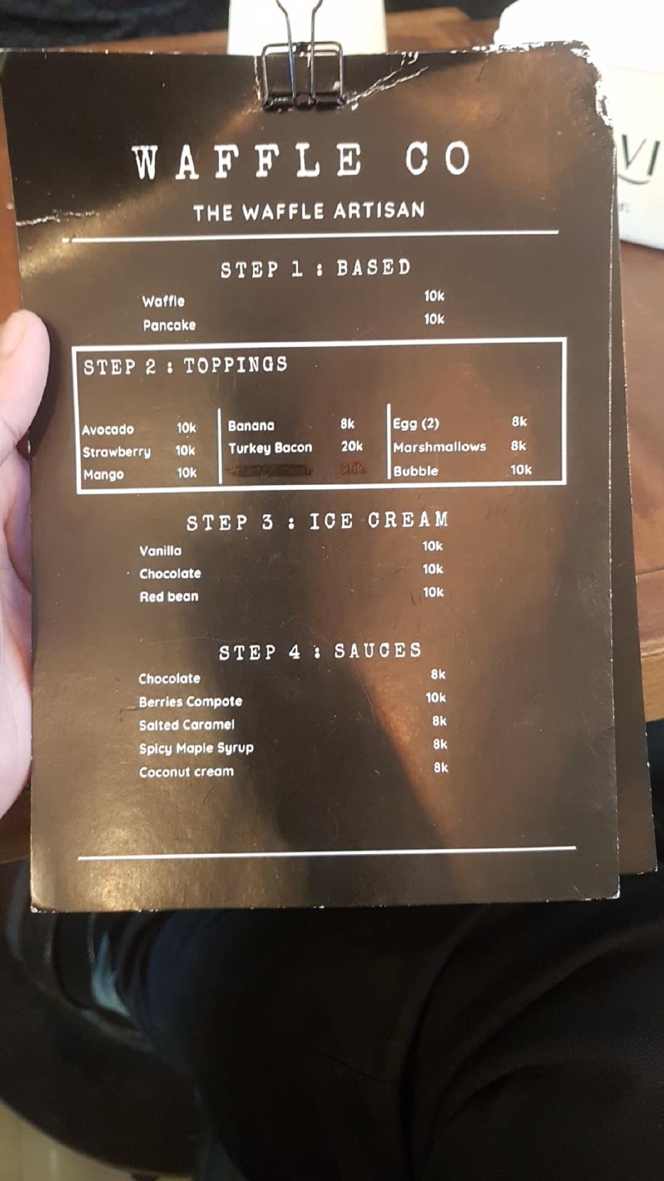 Menu at Waffle Co cafe, Batam