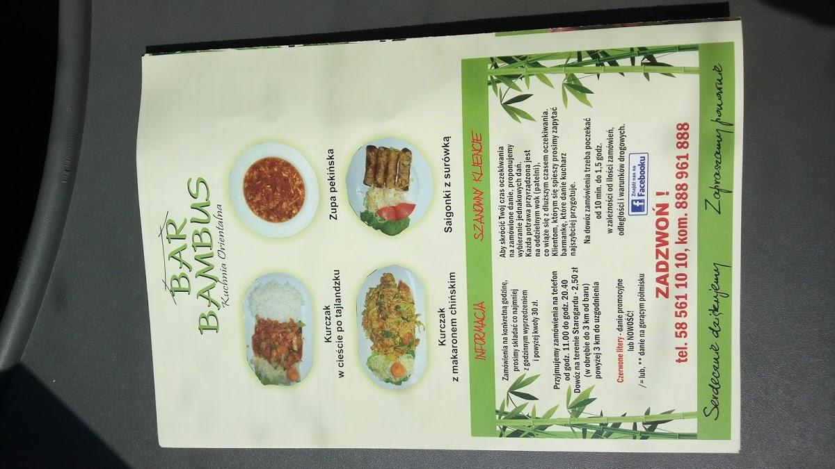 Menu at Bar Bambus, Starogard Gdański
