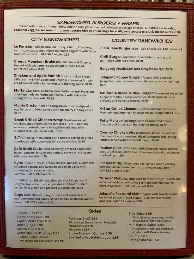 Menu at Café Brulé cafe, Vermillion, 24 W Main St