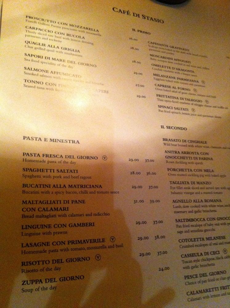 Menu at Cafe Di Stasio, Saint Kilda