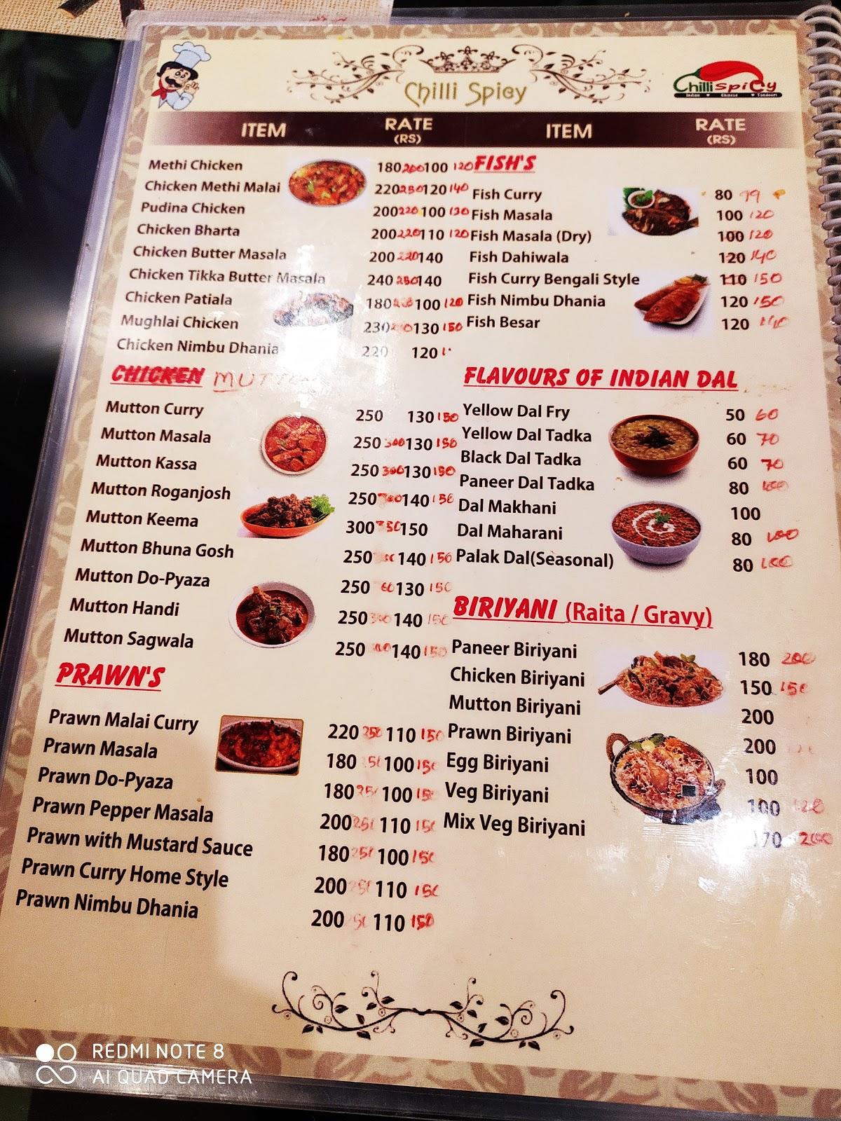 Menu at Chilli spicy, Bhubaneswar