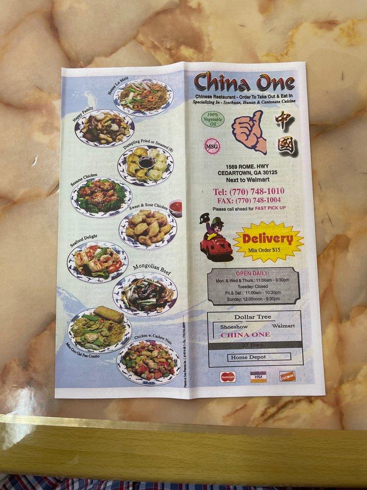 Menu at China One restaurant, Cedartown