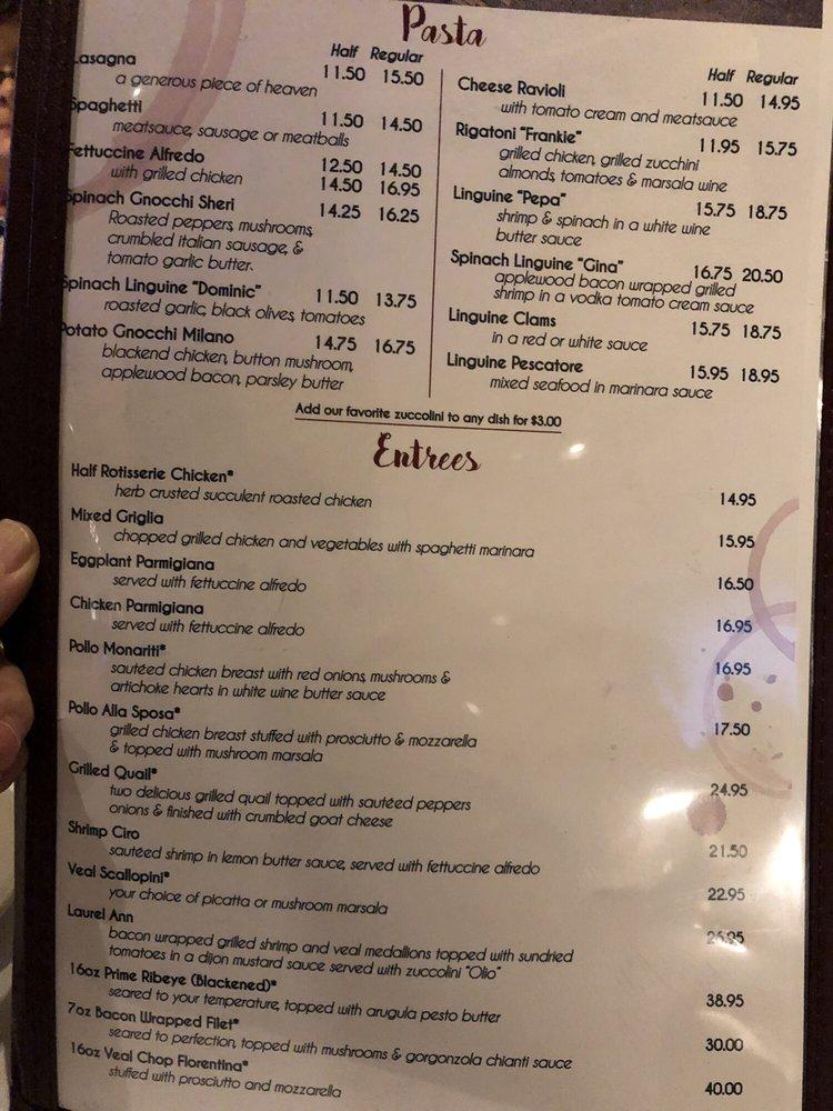Menu at Ciro's restaurant, Houston