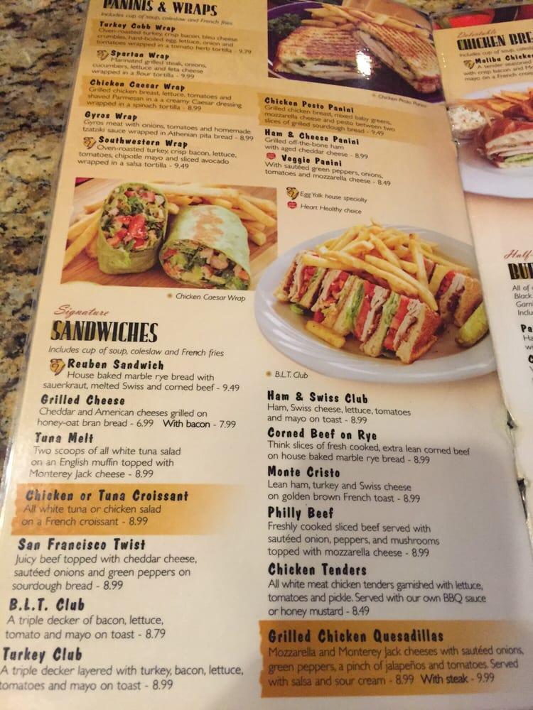 Menu at Egg Yolk Cafe, West Chicago
