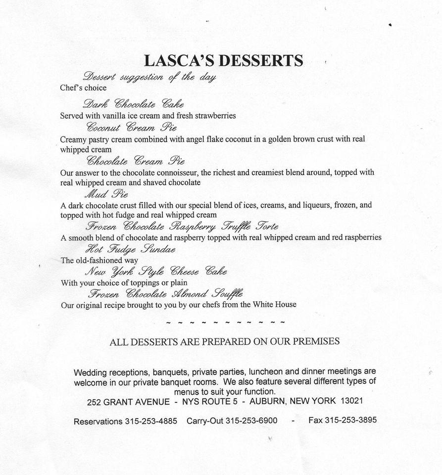 Menu at Lasca's Restaurant & Carry Out, Auburn
