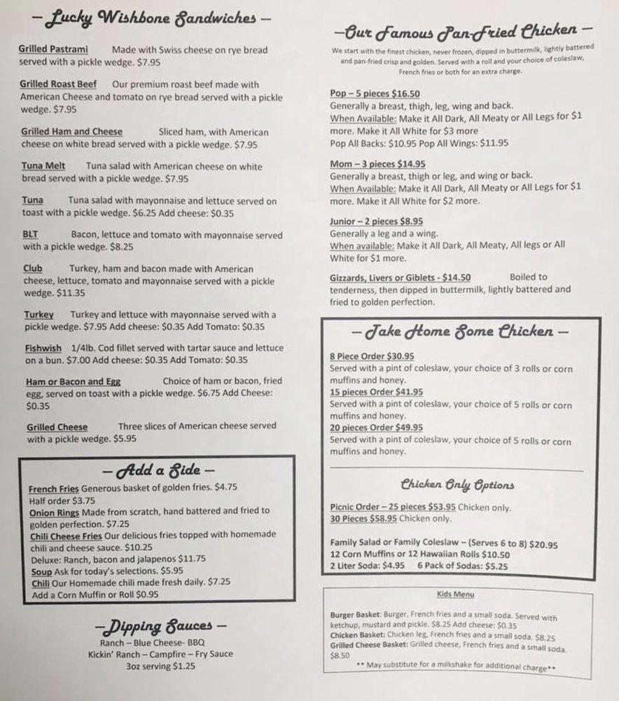 Menu at Lucky Wishbone restaurant, Anchorage