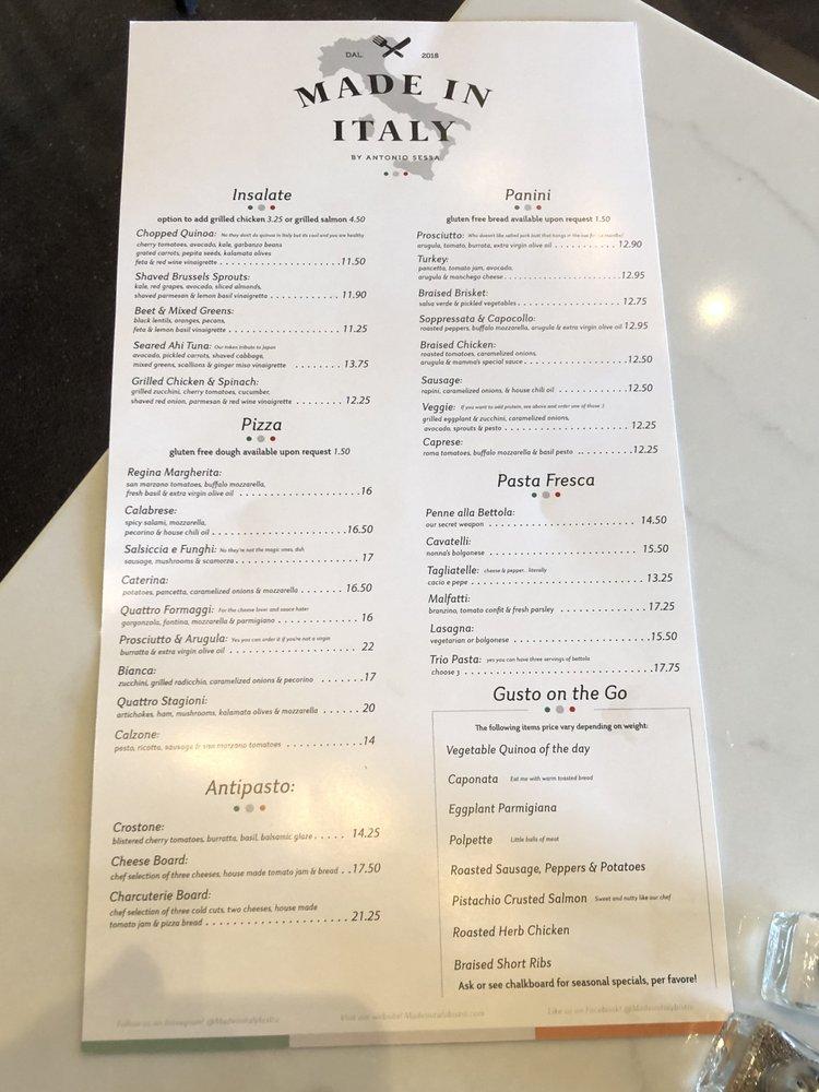 Menu at Made In Italy Bistro pizzeria, Westlake Village